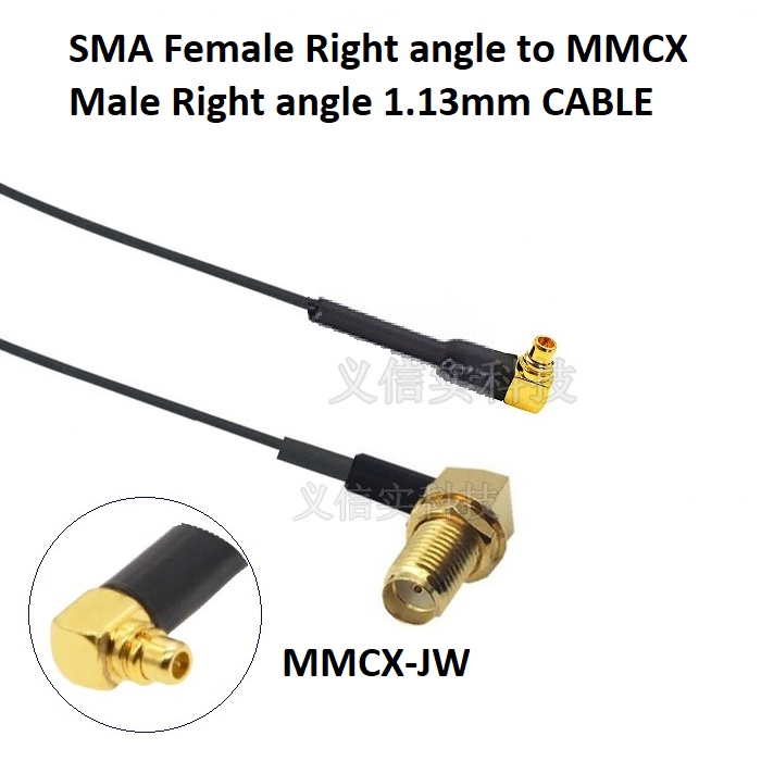 1.13mm Coaxial Cable SMA-MMCX Cable SMA Female to MMCX Male Right Angle Pigtail Cable Antenna ...