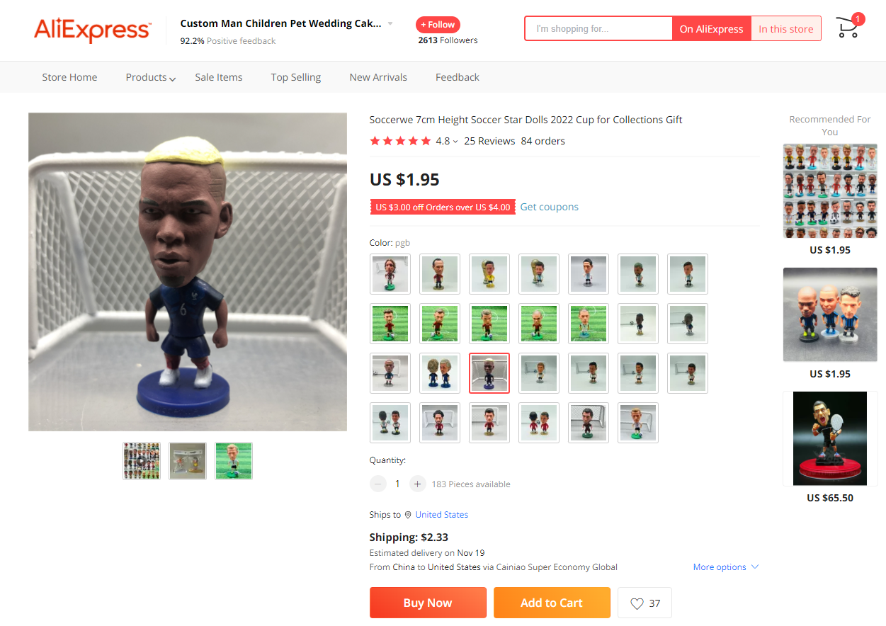Soccerwe Soccer Star Dolls France Player 6# Paul Pogba Figures Yellow ...