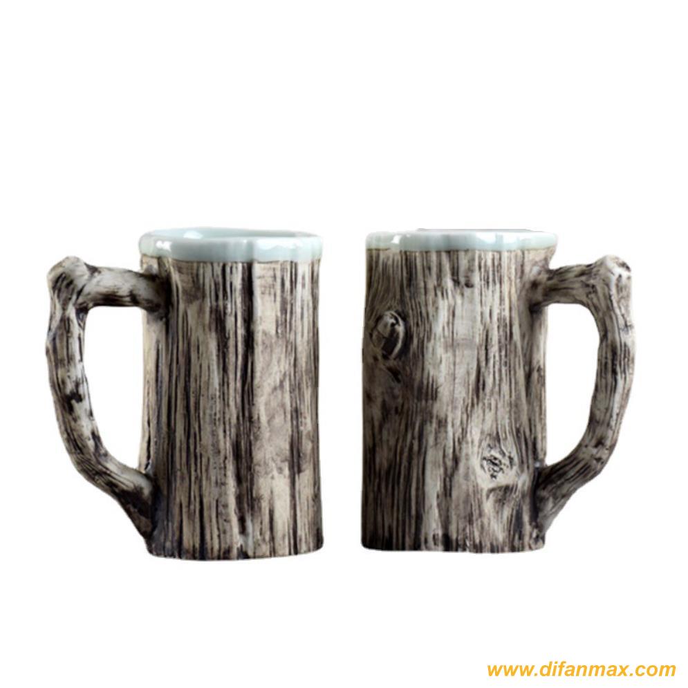 Porcelain Stoneware Cup Wirh a Wooden Ceramic cup imitating tree bark ...
