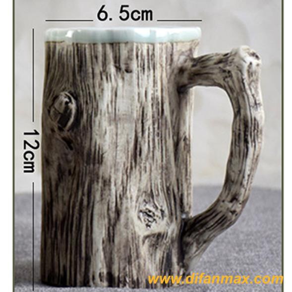 Porcelain Stoneware Cup Wirh a Wooden Ceramic cup imitating tree bark ...