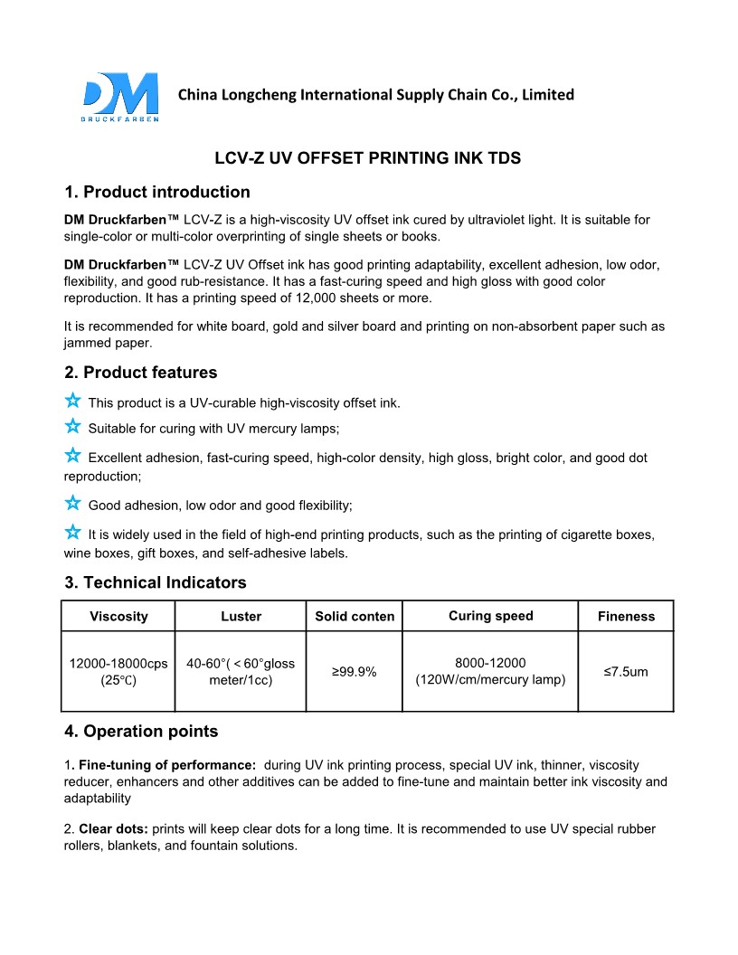 LCV-Z UV OFFSET PRINTING INK-China Longcheng International Supply Chain ...