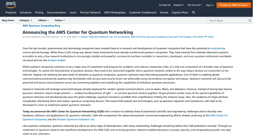 Cloud computing giant enters quantum communication! Amazon AWS ...