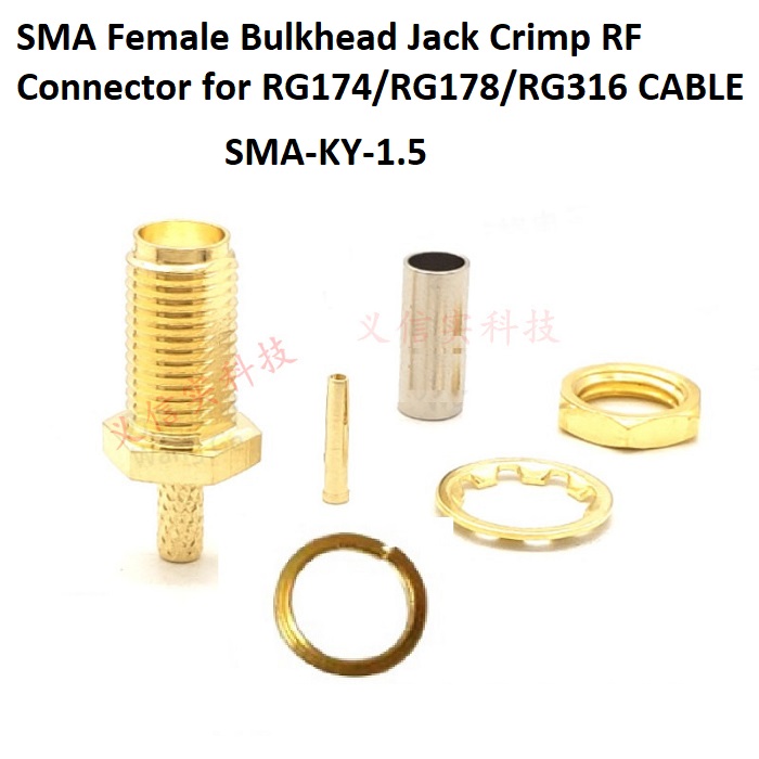 RP-SMA-KY-1.5 SMA Female Connector RP-SMA-JW-1.5 SMA Male Connector Right Angle Bulkhead ...