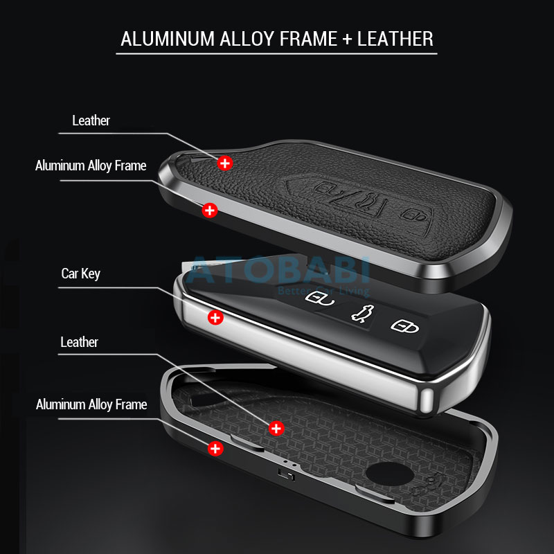Aluminum Alloy + Leather Key Case for VW and Skoda, SEAT-ATOBABI